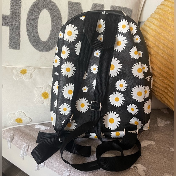 Bags | Super Cute Black With Daisy Patterned Small Backpack | Poshmark